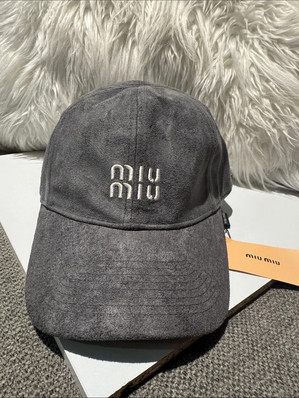 Miu Miu | Accessories | Miu Miu Gray Suede Logo Baseball Cap | Poshmark